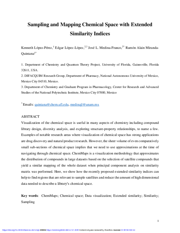 (PDF) Sampling and Mapping Chemical Space with Extended Similarity Indices