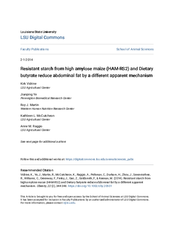 (PDF) Resistant starch from high amylose maize (HAM-RS2) and Dietary ...