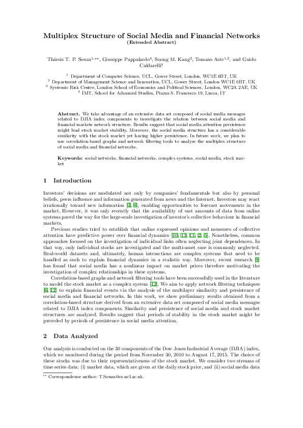 (PDF) Multiplex Structure of Social Media and Financial Networks