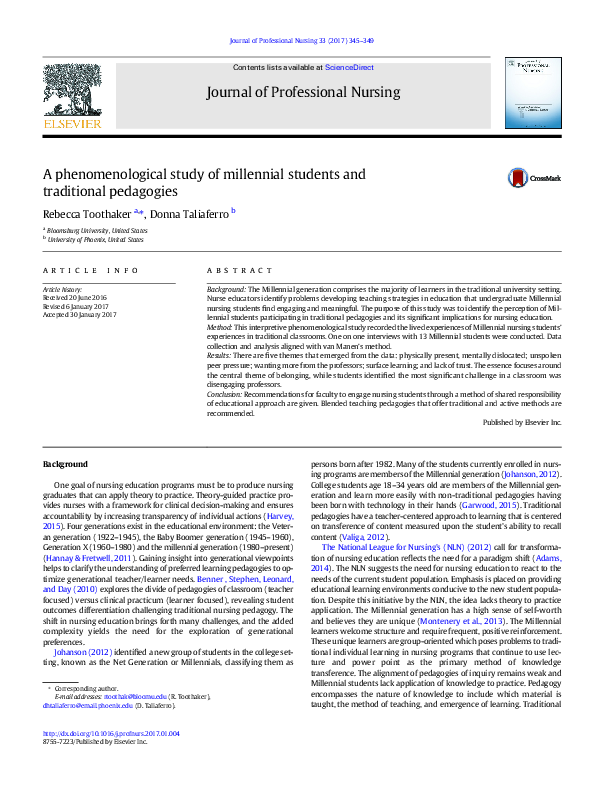 (PDF) A phenomenological study of millennial students and traditional ...