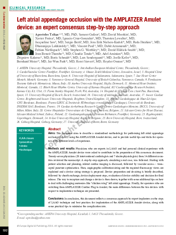 (PDF) Left atrial appendage occlusion with the AMPLATZER Amulet device ...
