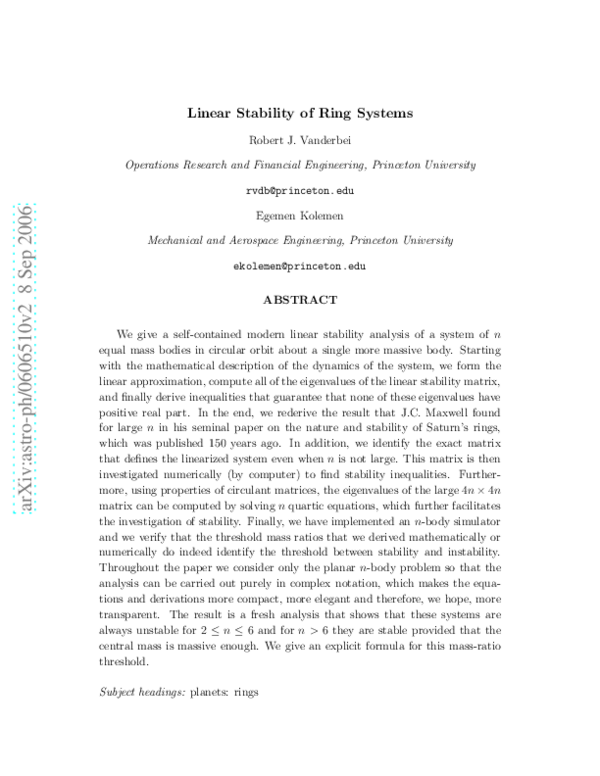 (PDF) Linear Stability of Ring Systems