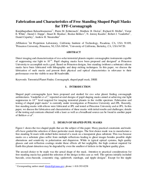 (PDF) Fabrication and characteristics of free-standing shaped pupil ...