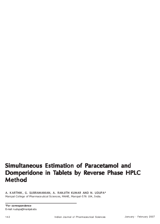 (PDF) Simultaneous estimation of paracetamol and domperidone in tablets ...