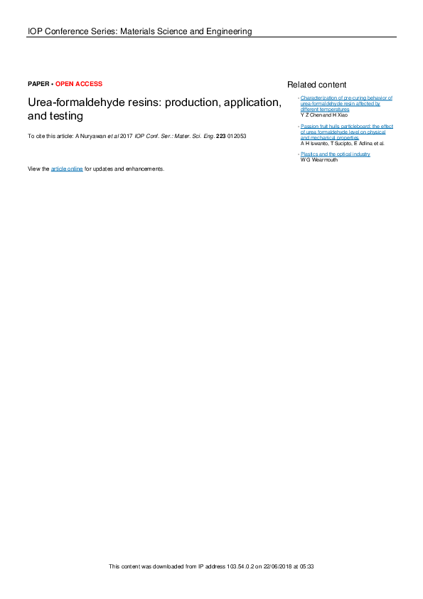 (PDF) Urea-formaldehyde resins: production, application, and testing