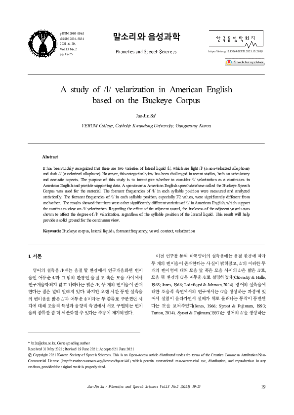 (PDF) A study of /l/ velarization in American English based on the ...