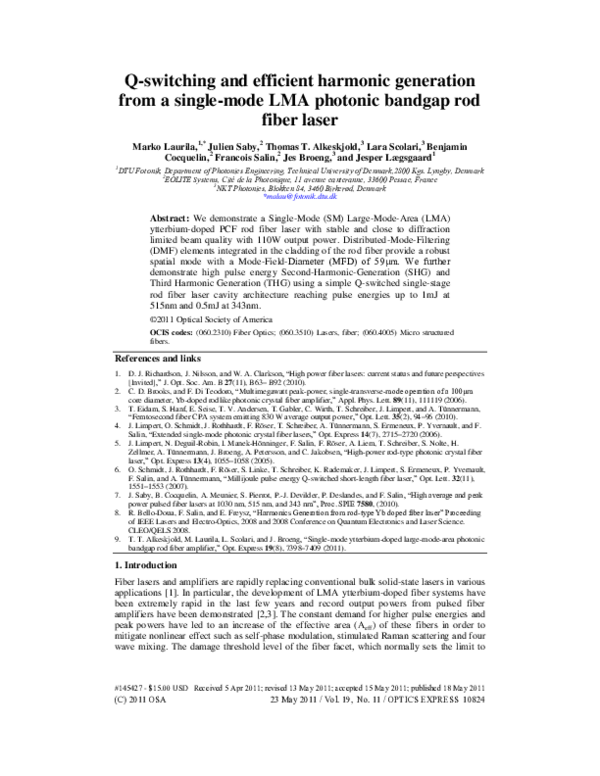 (PDF) Q-switching and efficient harmonic generation from a single-mode LMA photonic bandgap rod ...