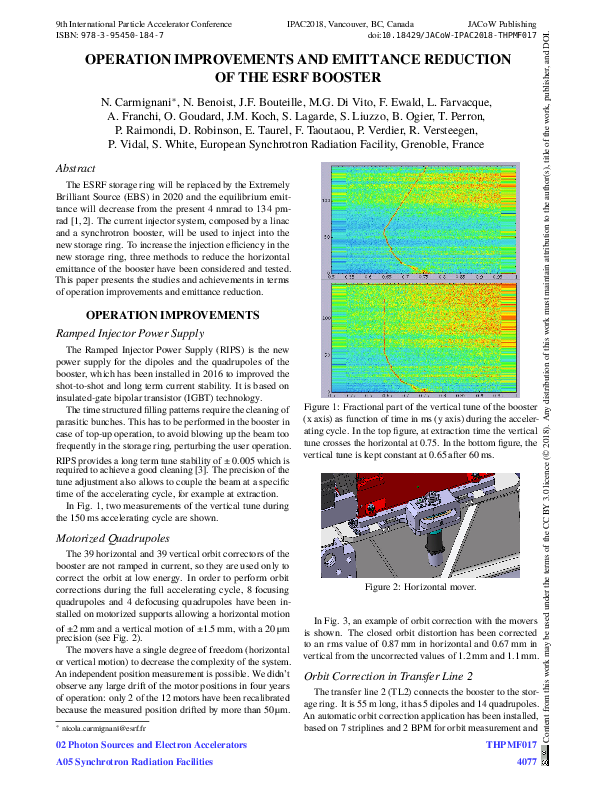 (PDF) Operation Improvements and Emittance Reduction of the ESRF Booster