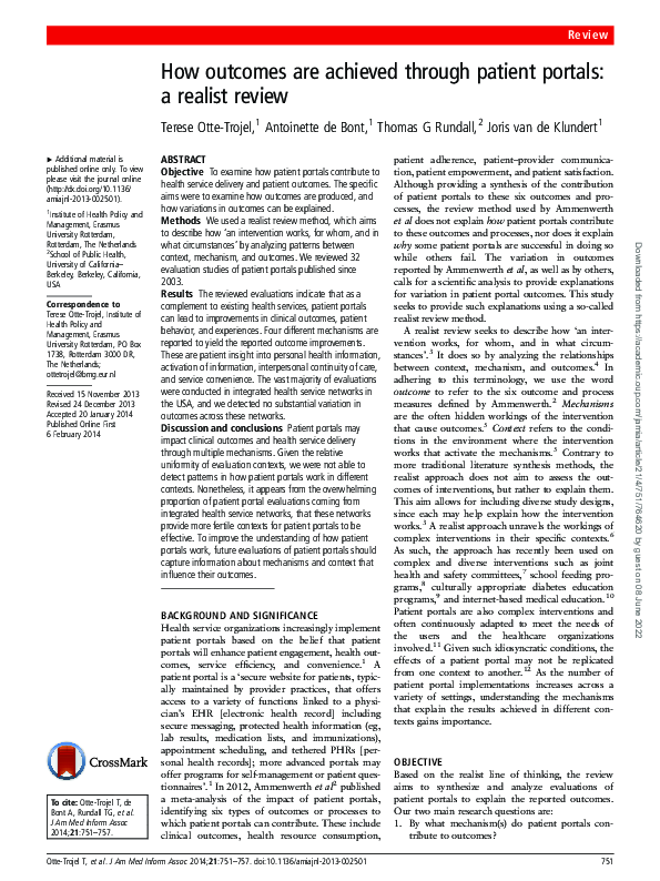 (PDF) How outcomes are achieved through patient portals: a realist review