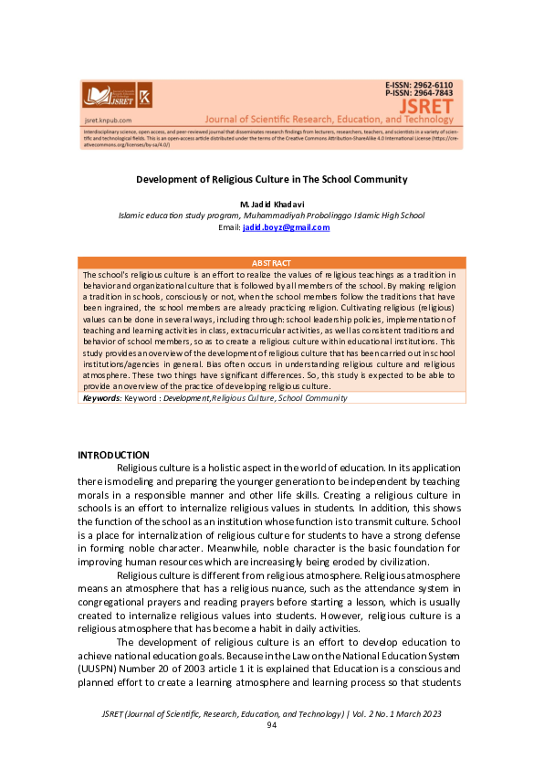 (PDF) Development of Religious Culture in The School Community