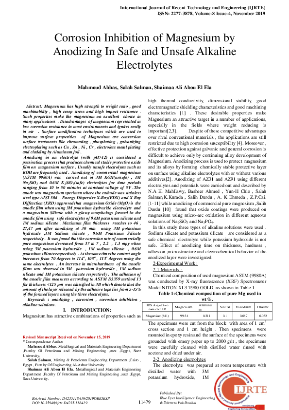 (PDF) Corrosion Inhibition of Magnesium by Anodizing In Safe and Unsafe ...
