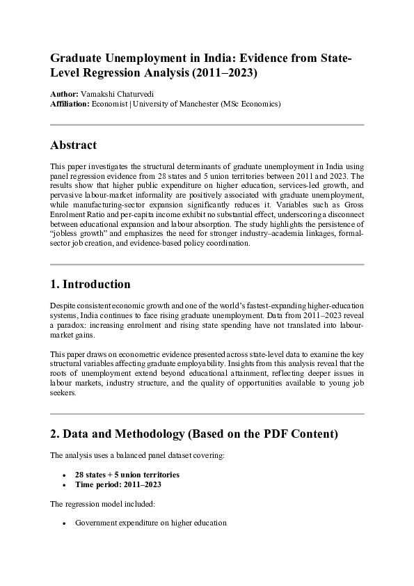 (PDF) Graduate Unemployment in India: Evidence from State-Level ...