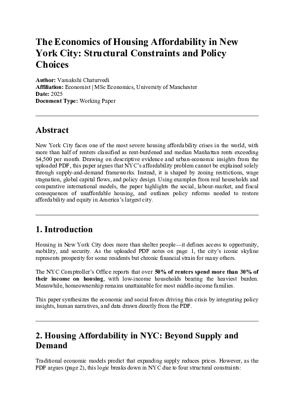 (PDF) The Economics of Housing Affordability in New York City ...