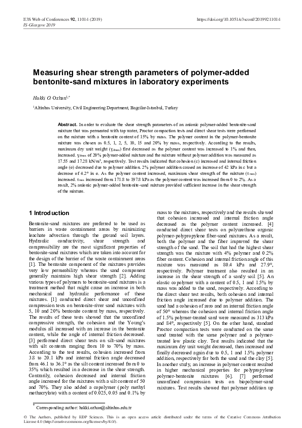 (PDF) Measuring shear strength parameters of polymer-added bentonite ...