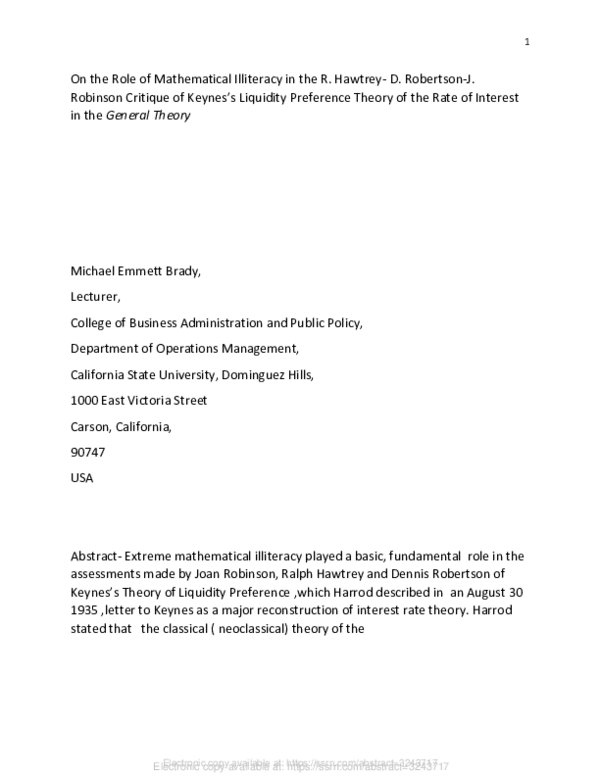 (PDF) On the Role of Mathematical Illiteracy in the R. Hawtrey-D ...