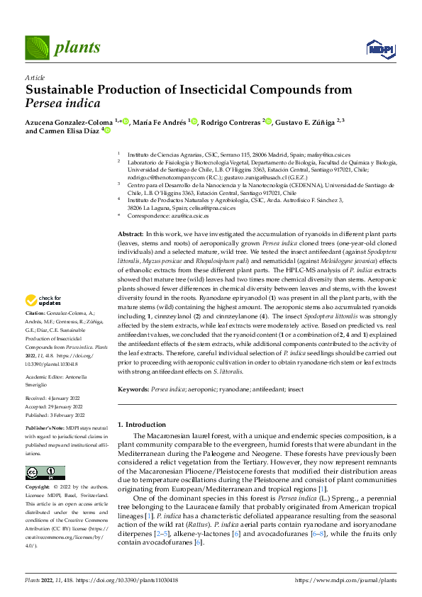 (PDF) Sustainable Production of Insecticidal Compounds from Persea indica