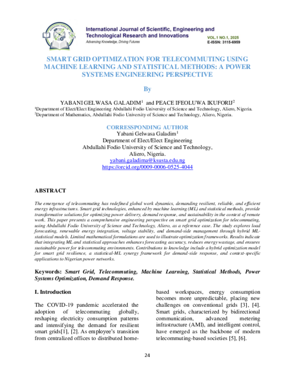 (PDF) SMART GRID OPTIMIZATION FOR TELECOMMUTING USING MACHINE LEARNING ...