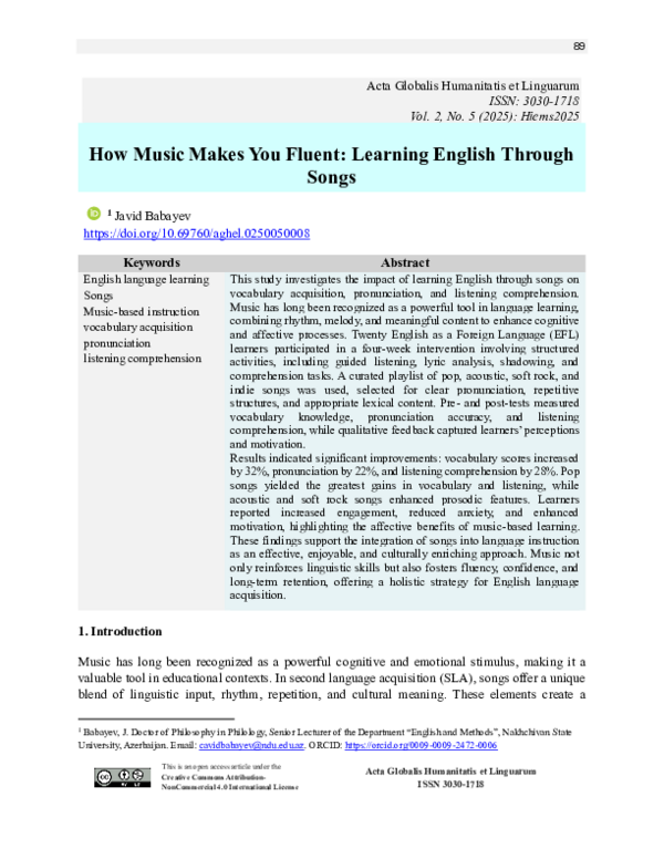 (PDF) How Music Makes You Fluent: Learning English Through Songs