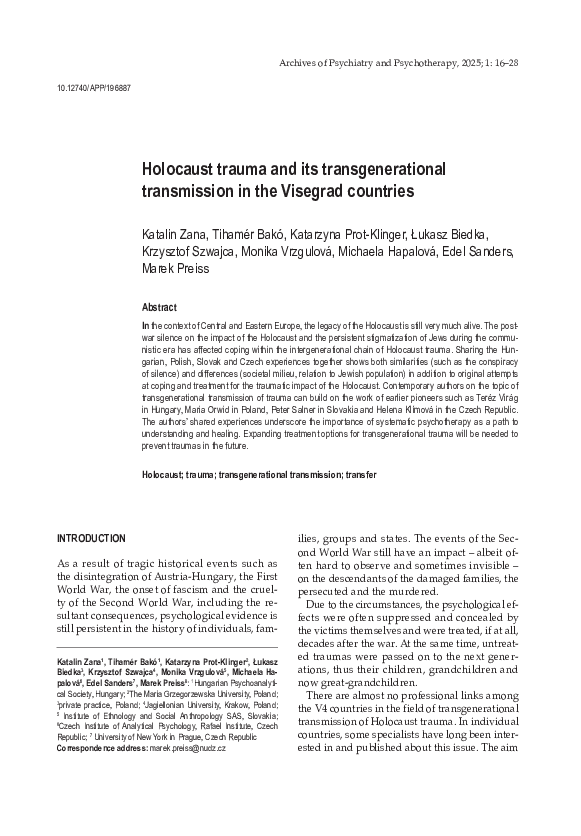 (PDF) Holocaust trauma and its transgenerational transmission in the ...