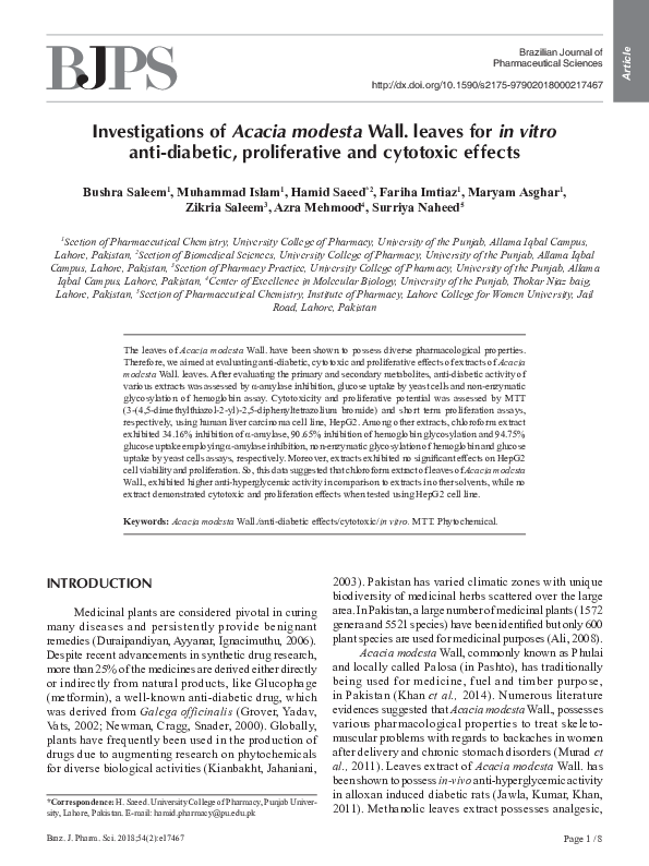 (PDF) Investigations of Acacia modesta Wall. leaves for in vitro anti ...