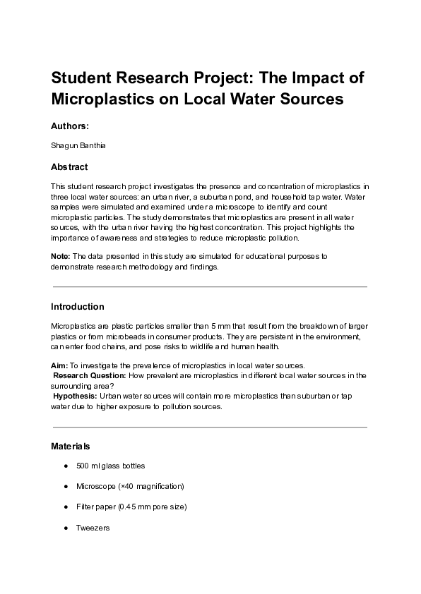 (PDF) Student Research Project: The Impact of Microplastics on Local ...