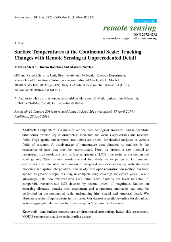 (PDF) Surface Temperatures at the Continental Scale: Tracking Changes ...