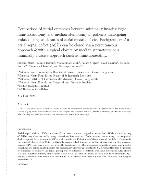 (PDF) Comparison of initial outcomes between minimally invasive right ...