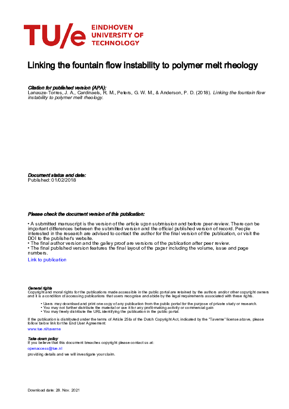 (PDF) Linking the fountain flow instability to polymer melt rheology