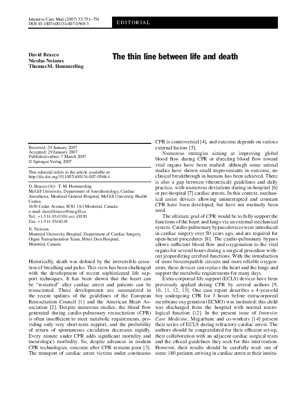(PDF) The thin line between life and death