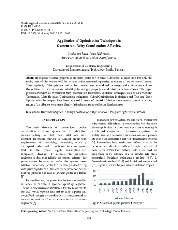 (PDF) Application of Optimization Techniques in Overcurrent Relay ...