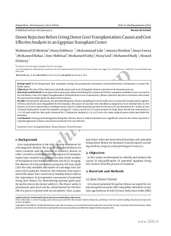 (PDF) Donor Rejection Before Living Donor Liver Transplantation: Causes ...