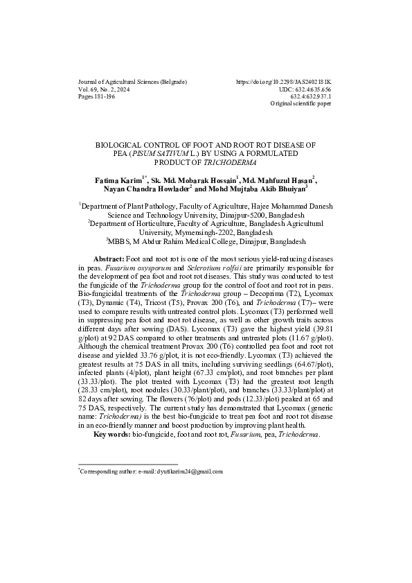 (PDF) BIOLOGICAL CONTROL OF FOOT AND ROOT ROT DISEASE OF PEA (PISUM ...