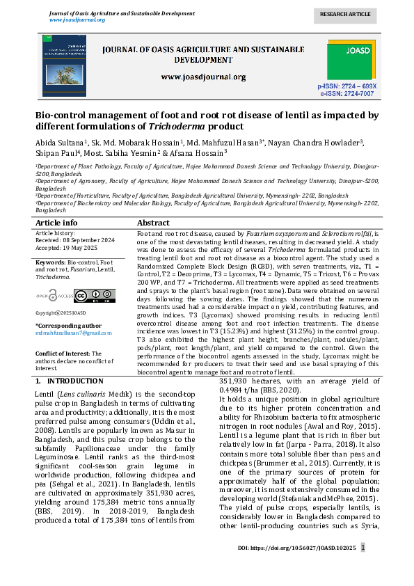 (PDF) Bio-control management of foot and root rot disease of lentil as ...