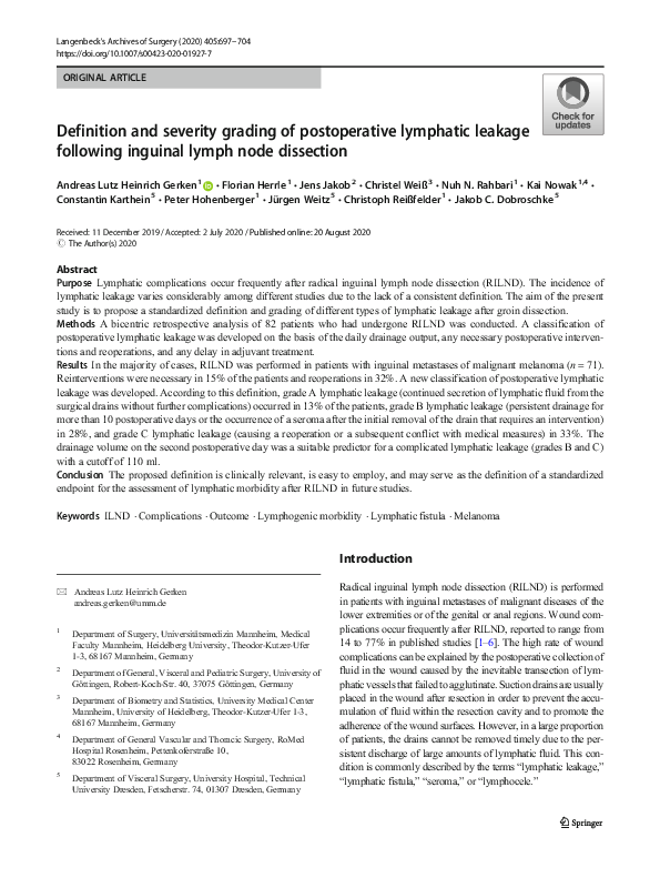 (PDF) Definition and severity grading of postoperative lymphatic ...