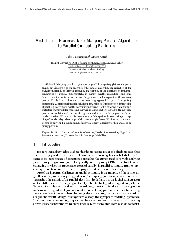 (PDF) Architecture Framework for Mapping Parallel Algorithms to Parallel Computing Platforms