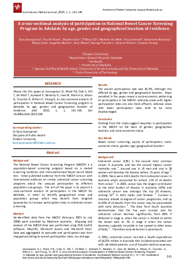 (PDF) Participation in the National Bowel Cancer Screening Program