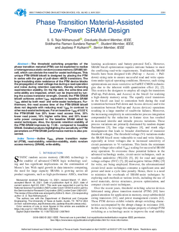 (PDF) Phase Transition Material-Assisted Low-Power SRAM Design