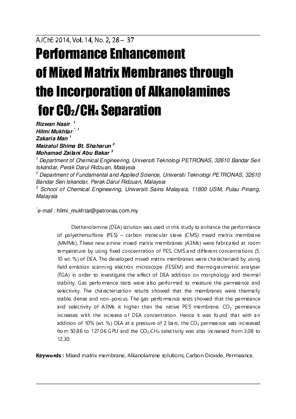 (PDF) Performance Enhancement of Mixed Matrix Membranes through the ...