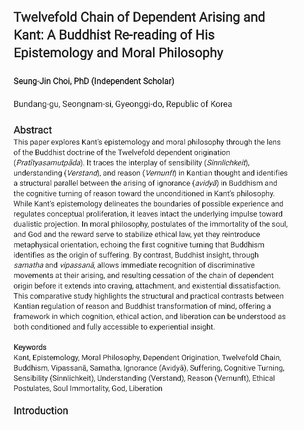 (PDF) Twelvefold Chain of Dependent Arising and Kant: A Buddhist Re ...