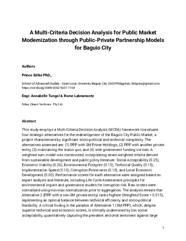 (PDF) A Multi-Criteria Decision Analysis for Public Market ...