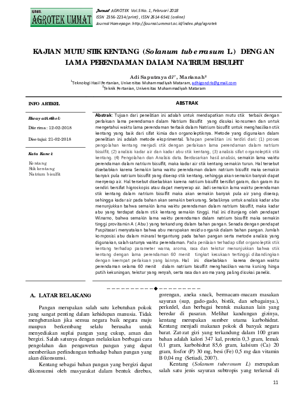 (PDF) KAJIAN MUTU STIK KENTANG (Solanum tuberrasum L.) DENGAN LAMA ...