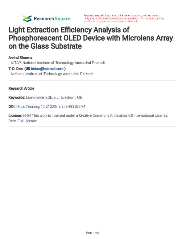 (PDF) Light Extraction Efficiency Analysis of Phosphorescent OLED ...