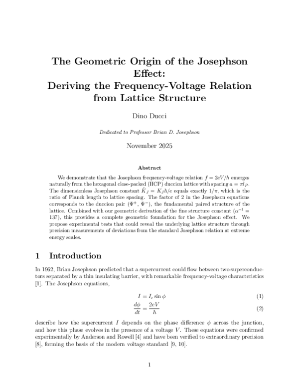 (PDF) The Geometric Origin of the Josephson Effect: Deriving the ...