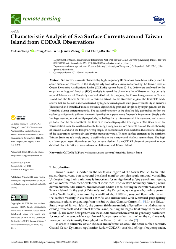 (PDF) Characteristic Analysis of Sea Surface Currents around Taiwan ...