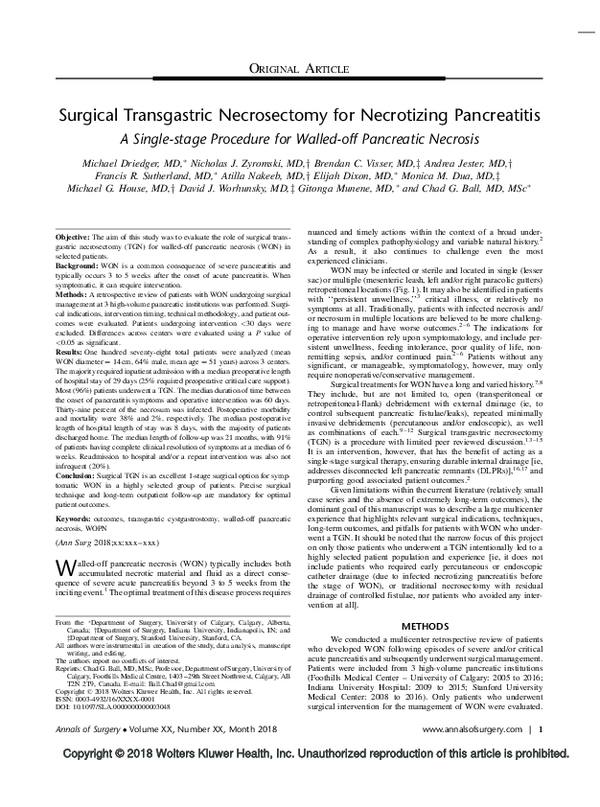 (PDF) Surgical Transgastric Necrosectomy for Necrotizing Pancreatitis