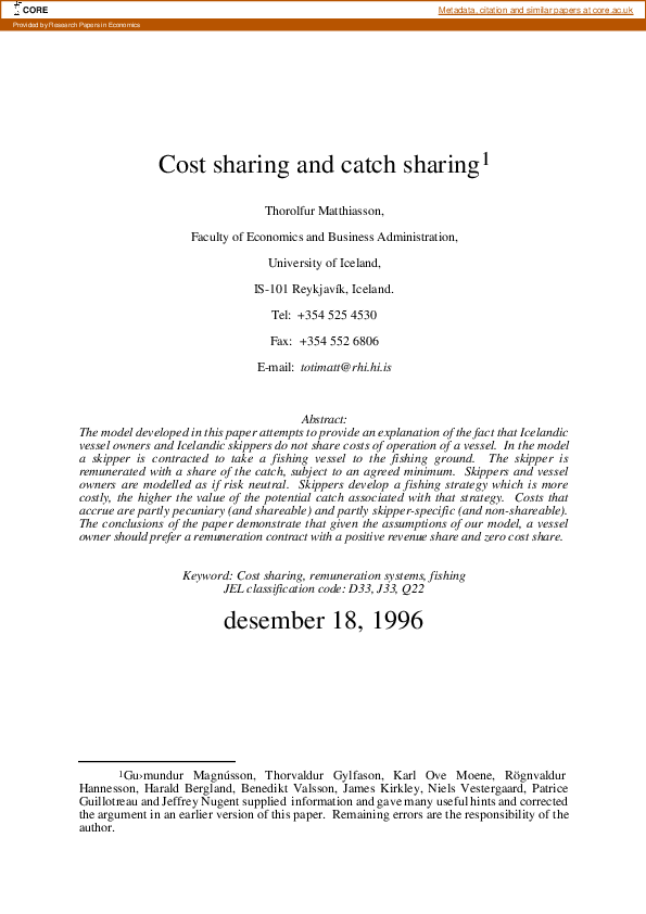 (PDF) Cost sharing and catch sharing