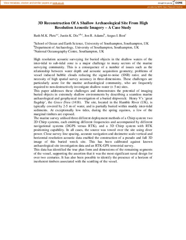 (PDF) 3D reconstruction of a shallow archaeological site from high ...