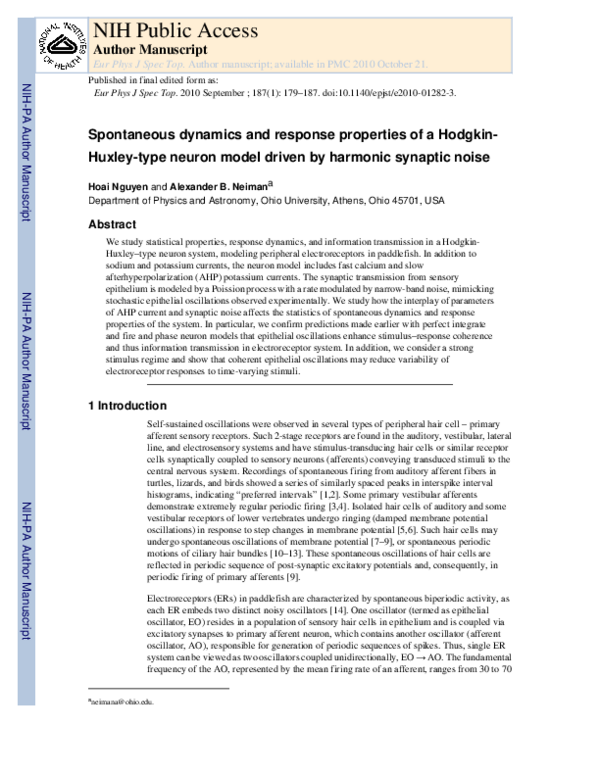(PDF) Spontaneous dynamics and response properties of a Hodgkin-Huxley ...
