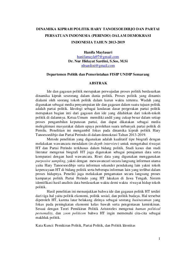 (PDF) Dinamika Kiprah Politik Hary Tanoesoedibjo Dan Partai Persatuan ...