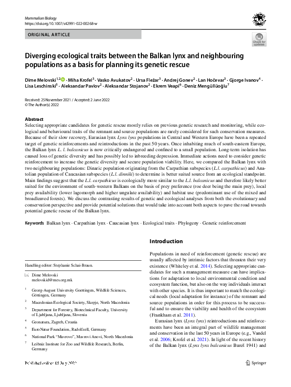 (PDF) Diverging ecological traits between the Balkan lynx and ...